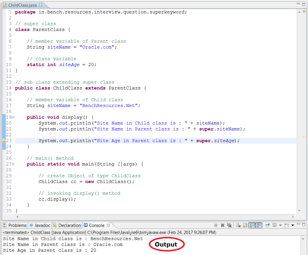 Java Interview Question And Answer On Super Keyword Benchresourcesnet