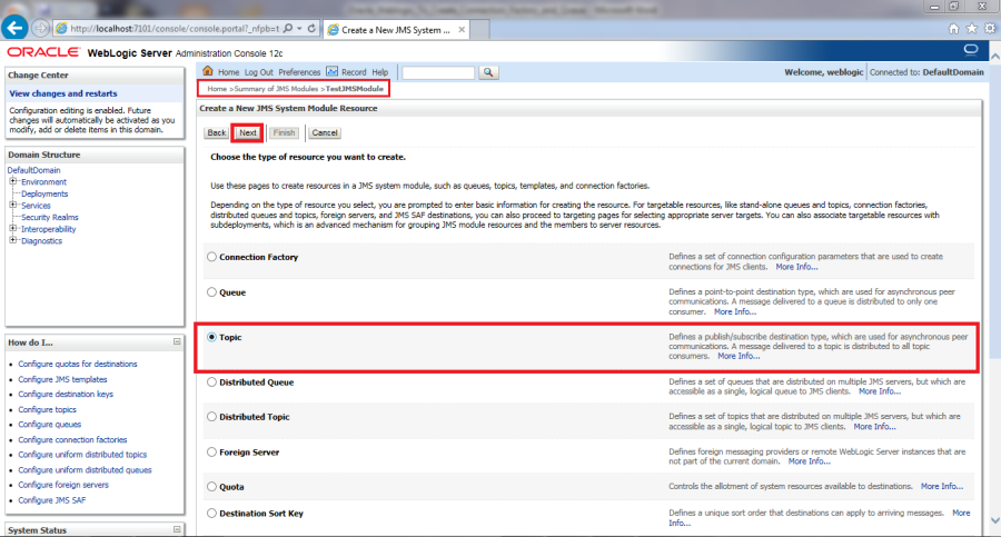 Oracle Weblogic Steps To Create Connection Factory And Topic